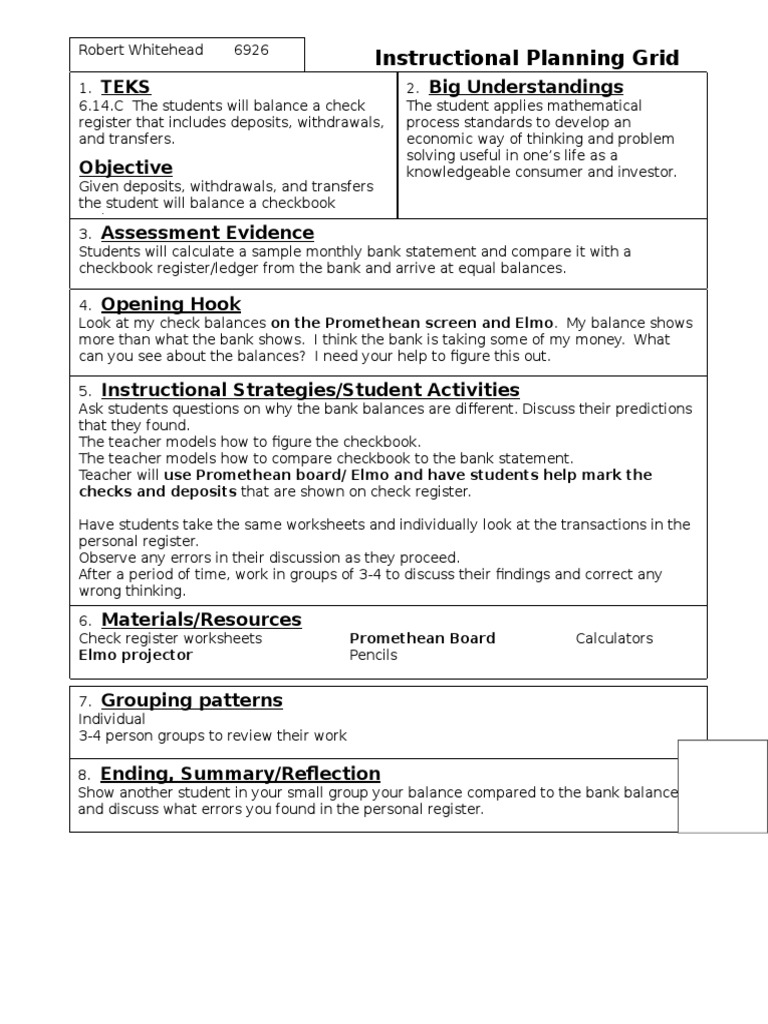 Act Website Instructional Planning Grid | PDF