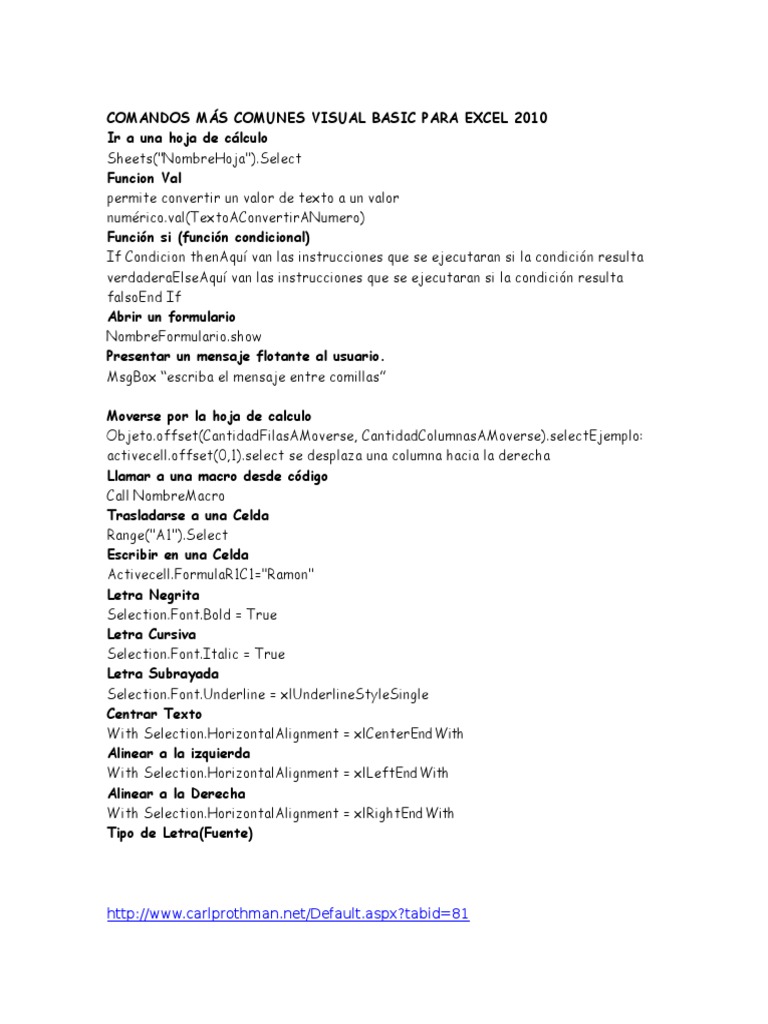 Comandos Más Comunes Visual Basic para | PDF