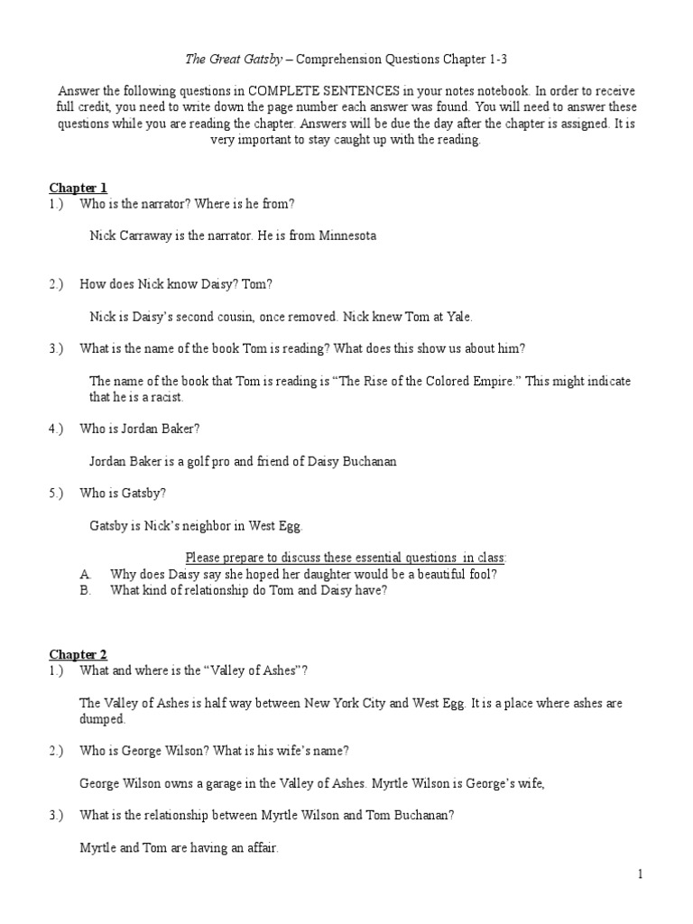 Gatsby Comp Question Answers | PDF | The Great Gatsby