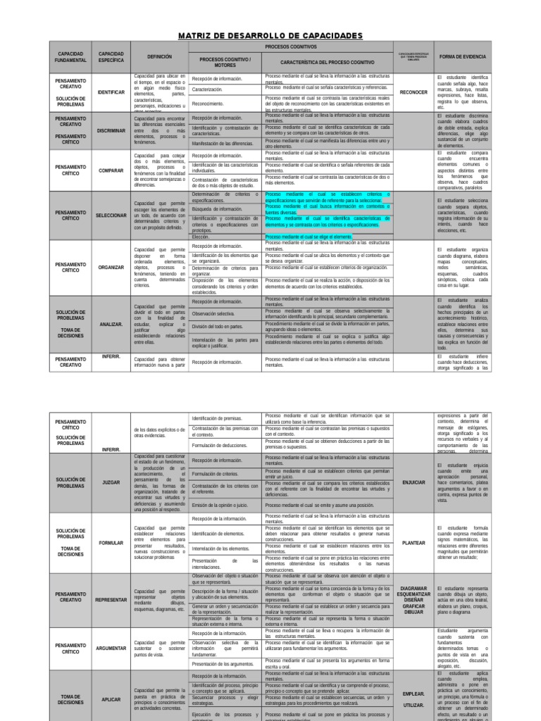 Matriz de Desarrollo de Capacidades | PDF | Aprendizaje | Conocimiento