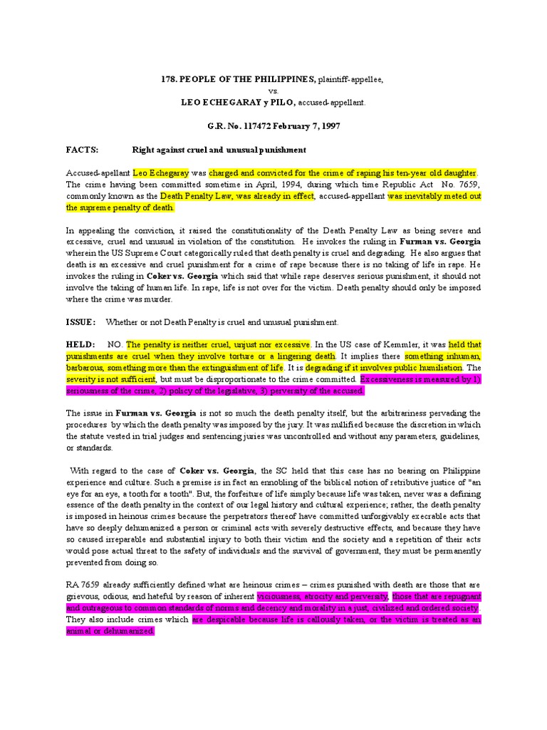 People Vs Echegaray Digest | PDF | Cruel And Unusual Punishment ...