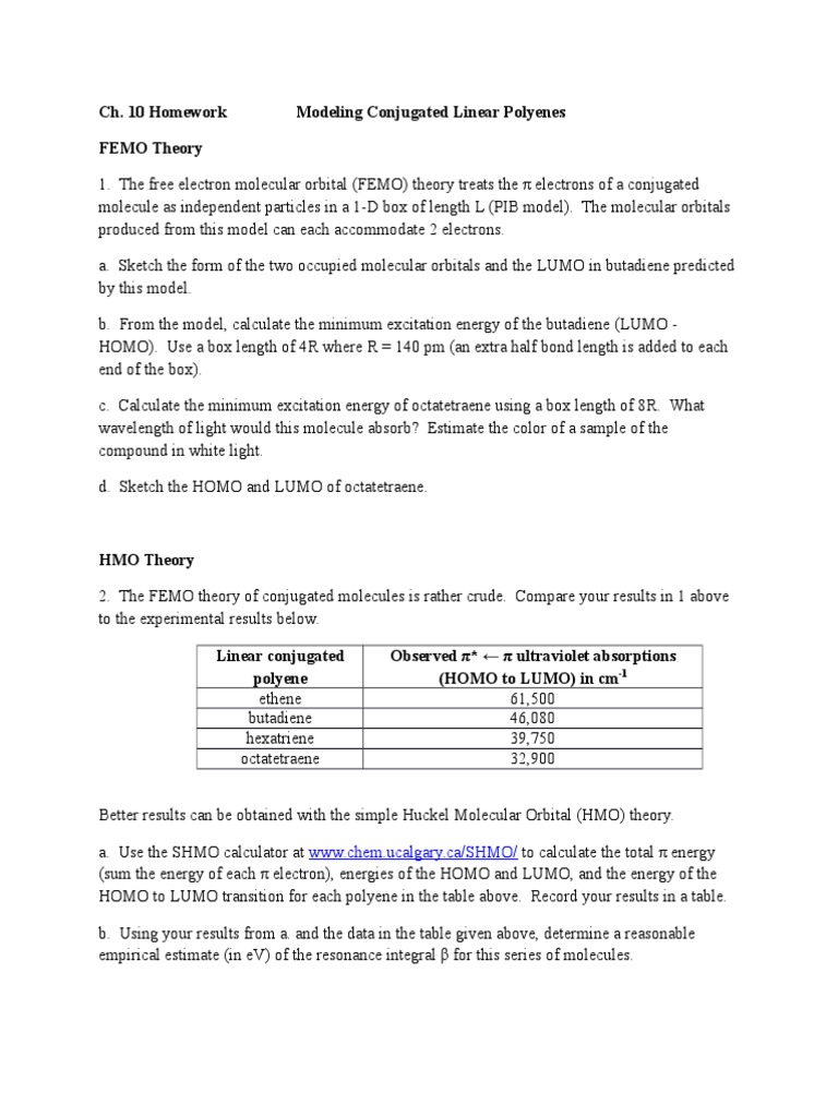 Ch. 10 Homework Models For Conjugated Systems | PDF | Molecular Orbital ...