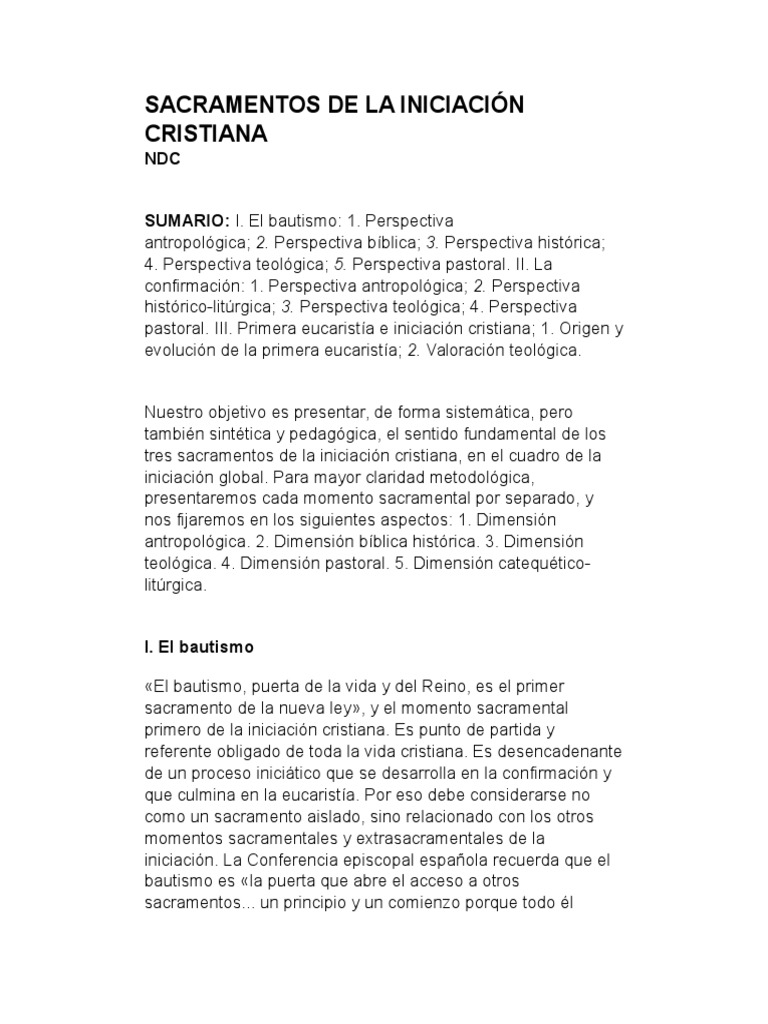 Sacramentos de La Iniciación Cristiana | PDF | Confirmación | Bautismo