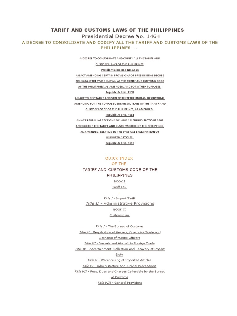 Philippines Tariff and Customs Code | PDF | Tariff | Taxes