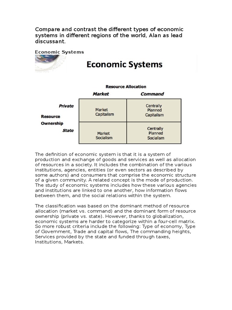 Comparing and Contrasting Different Types of Economic Systems Around ...