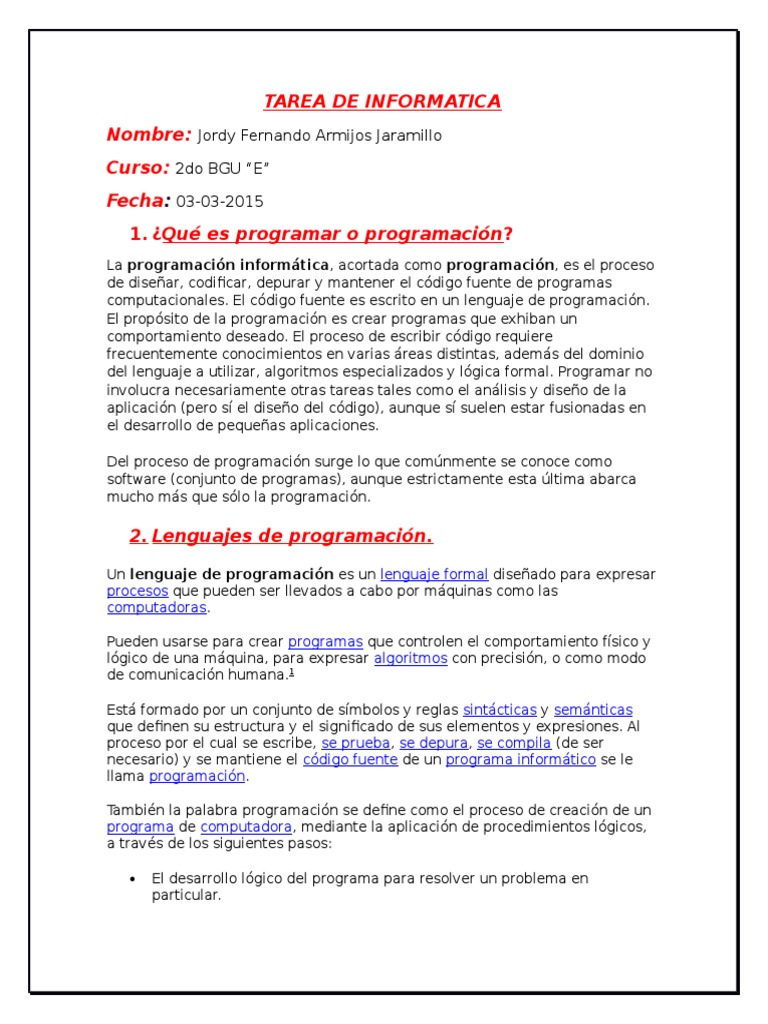 Tarea de Informatica para Colegio | PDF | Algoritmos | Programación de computadoras
