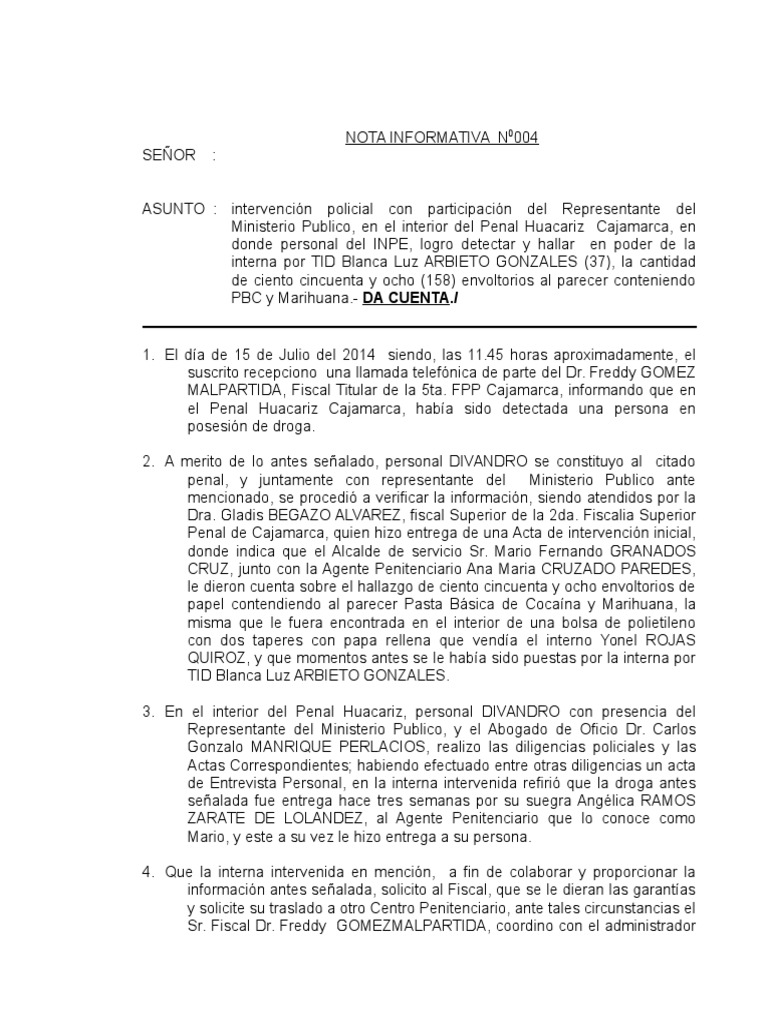 Nota Informativa Droga Penal | PDF | Cumplimiento de la ley | Bienestar