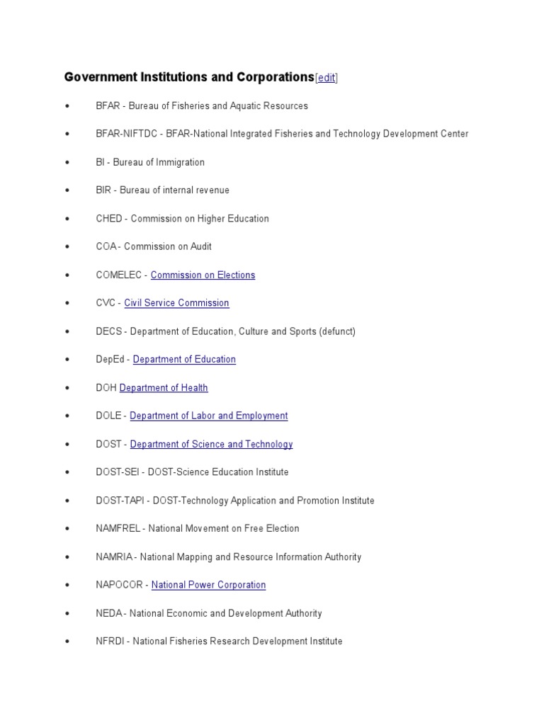Government Institutions and Corporations | PDF
