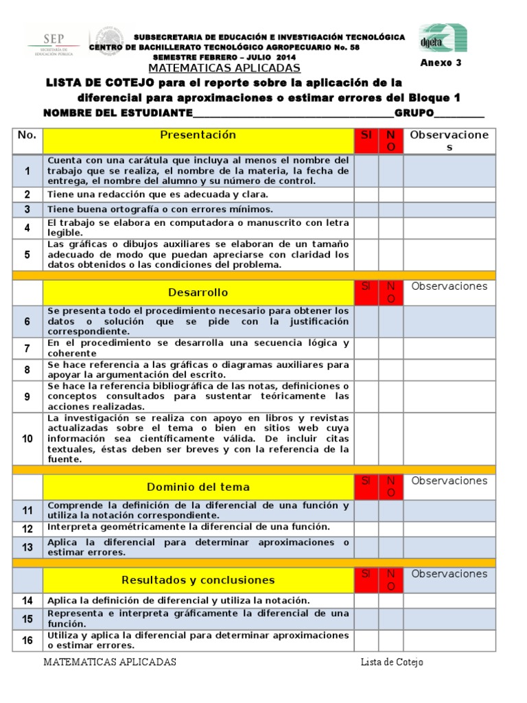 Lista de Cotejo Diferencial PARCIAL 1 | PDF | Función (Matemáticas ...