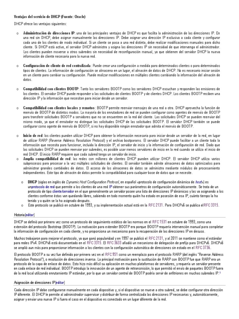 Ventajas Del Servicio de DHCP | PDF | Dirección IP | Protocolos de red