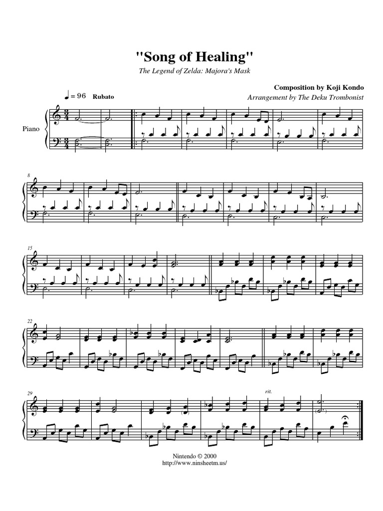 The Legend of Zelda Majoras Mask - Song of Healing | PDF