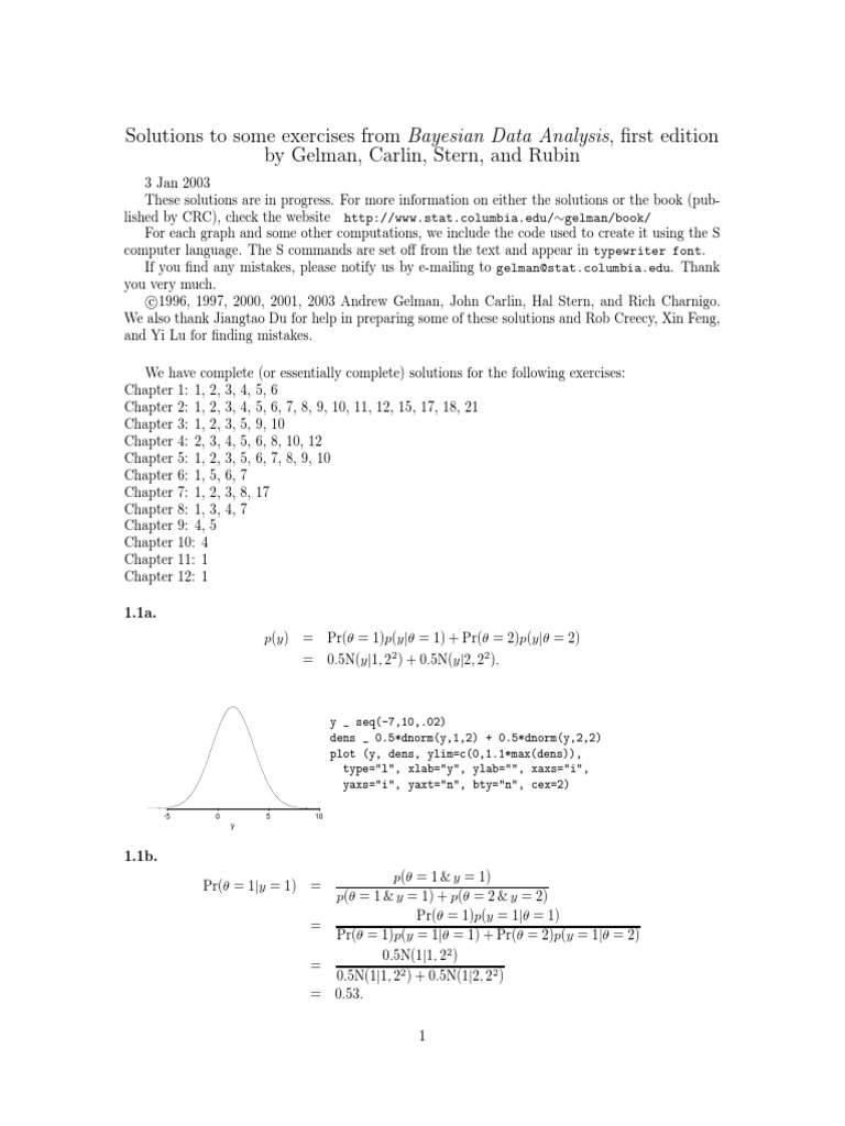 Solutions To Bayesian Data Analysis Exercises First Edition Pdf