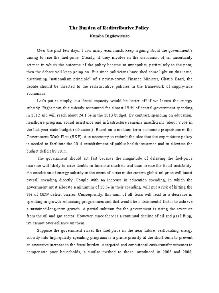 The Burden of Redistributive Policies | PDF | Subsidy | Taxes