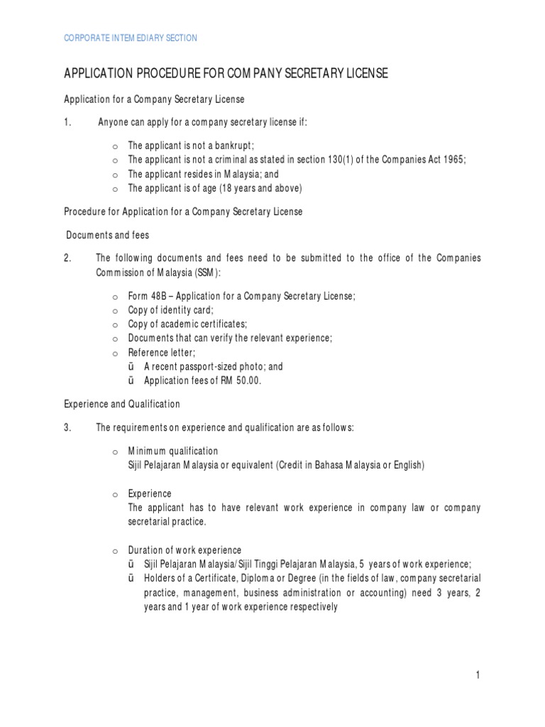Application Procedure For Company Secretary Licence | PDF | License ...