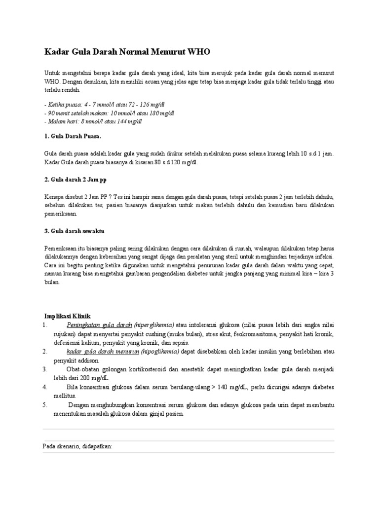 Kadar Gula Darah Normal Menurut WHO | PDF