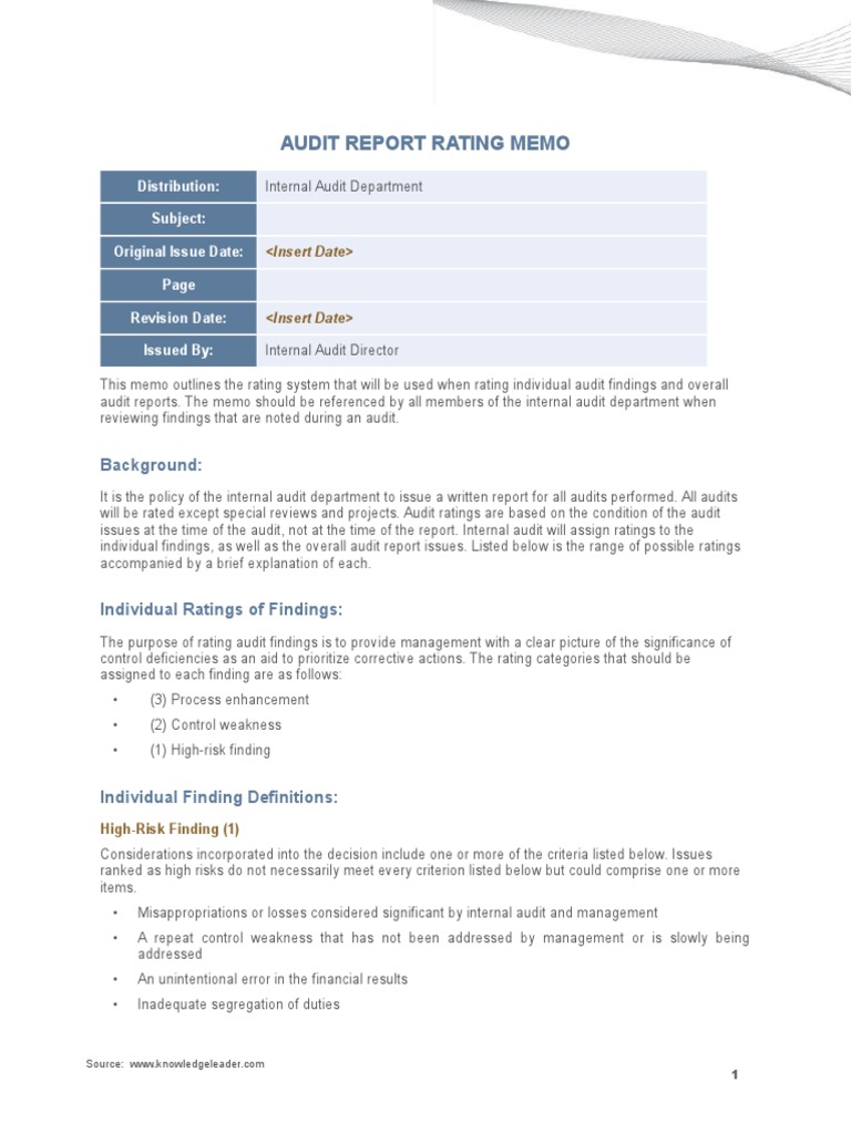 Audit Report Rating Memo | Internal Audit | Audit