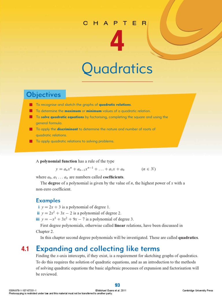 Chapter 4 Quadratics PDF | PDF | Quadratic Equation | Cartesian ...