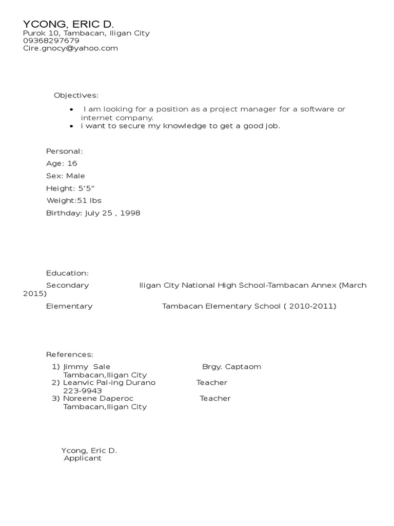 Project Manager Resume for Eric Ycong | PDF | Career & Growth | Social ...