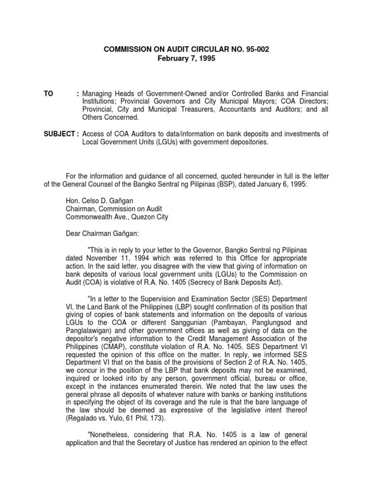 COA Circular 95-002 | PDF | Audit | Virtue