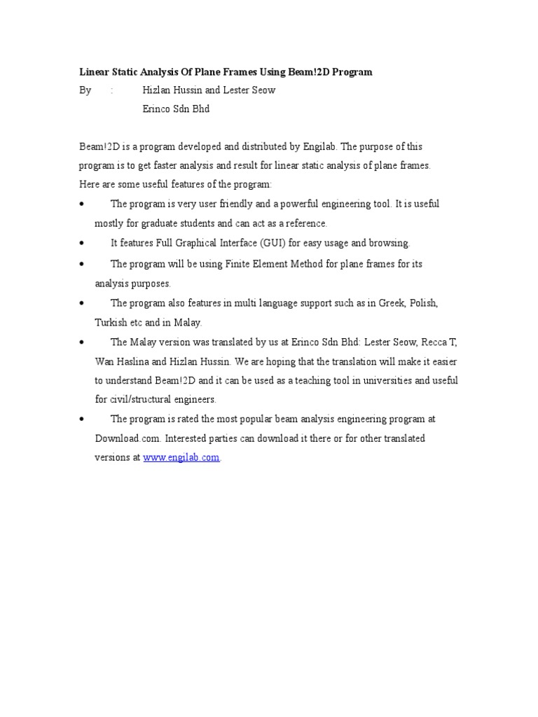 Beam!2D: Linear Analysis for Frames | PDF