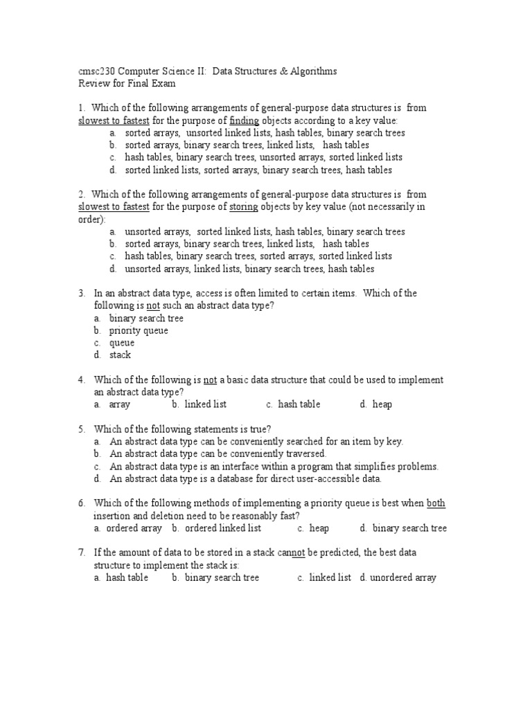 Cs2finalreview Pdf Array Data Structure Algorithms And Data Structures 9123