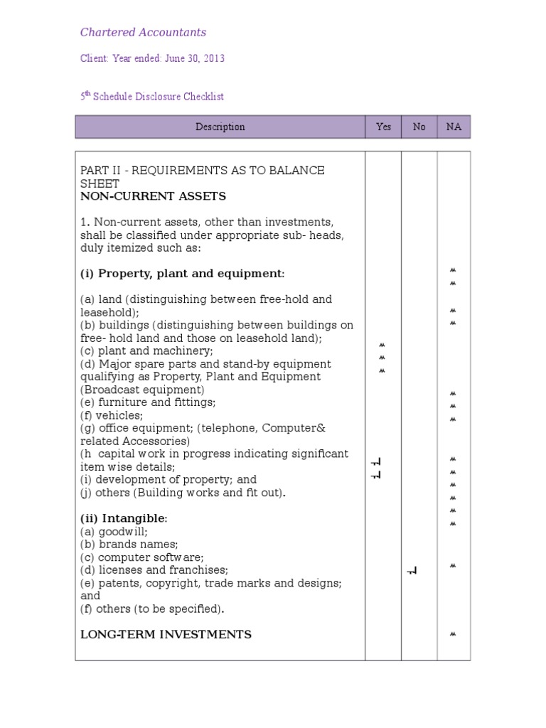 5th Schedule Disclosure Checklist | Expense | Income Statement
