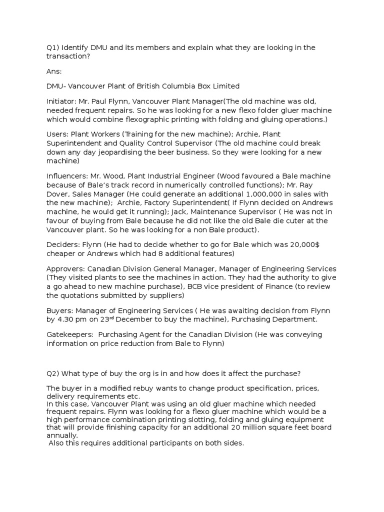 Case Study Analysis - British Columbia Box | PDF | Sales | Economies