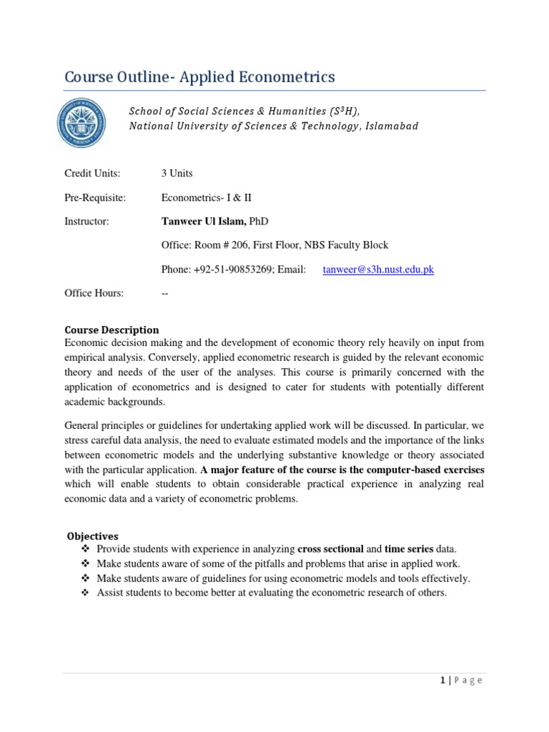 Course Outline-Applied Econo (BS) Revised PDF | PDF | Econometrics ...