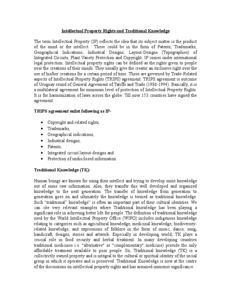 Intellectual Property Rights and Traditional Knowledge | PDF ...