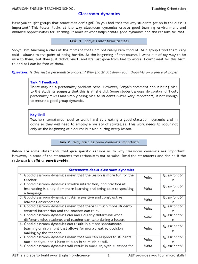 Classroom Dynamics | PDF | Classroom | Teachers