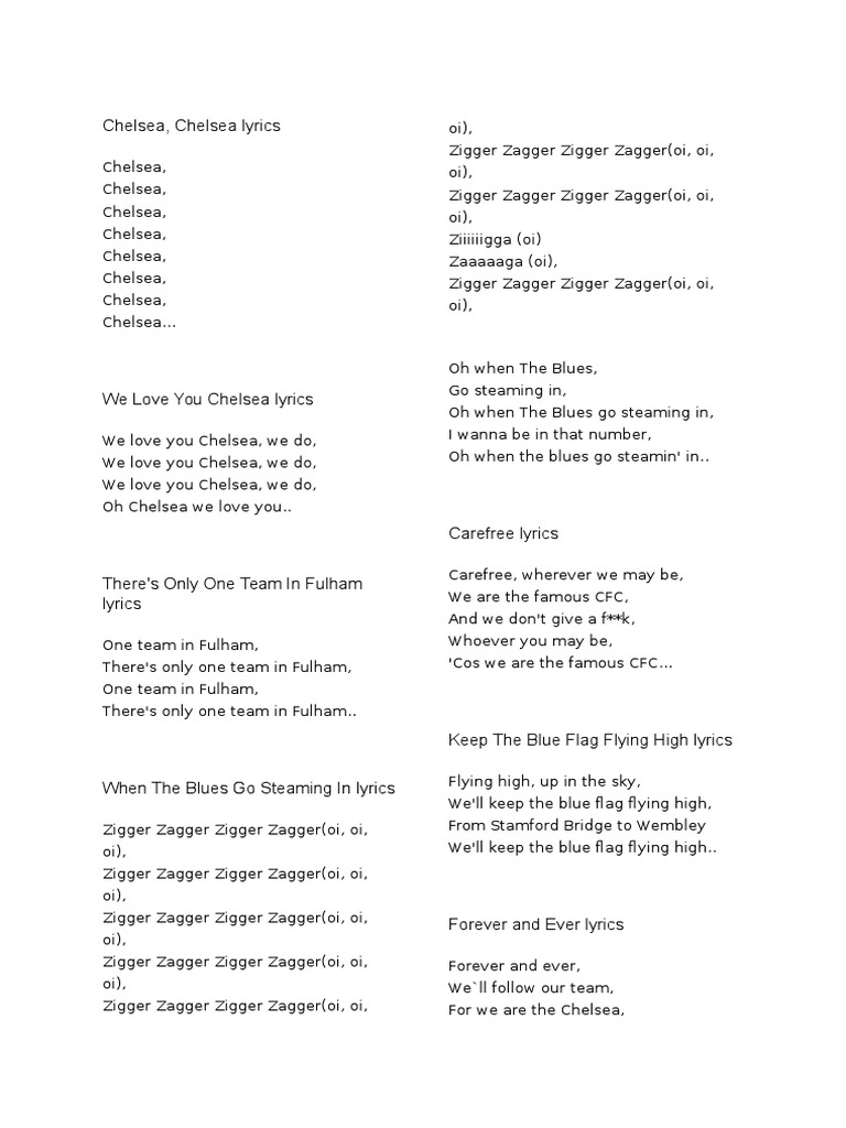 Lirik Chant Chelsea | PDF | Chelsea F.C. | Association Football Clubs