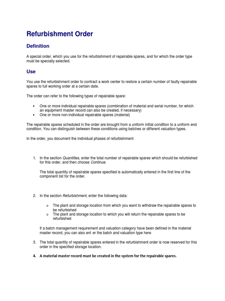 SAP PM Refurbishment Order | PDF | Computing | Business