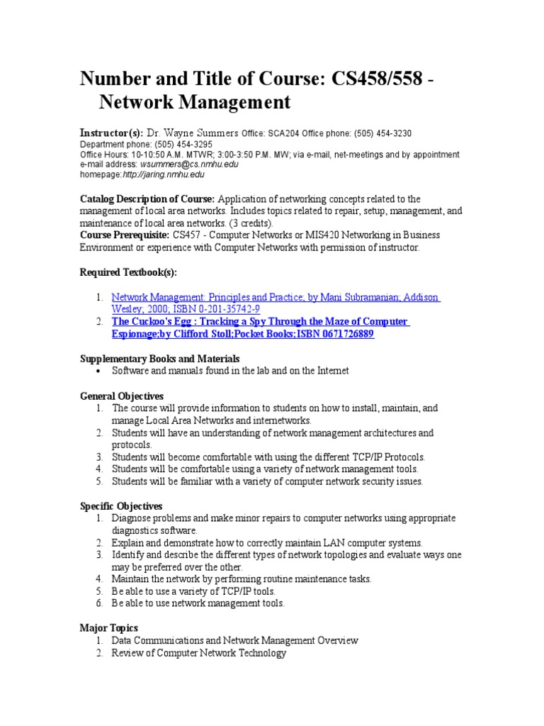 Network Management | PDF | Homework | Local Area Network