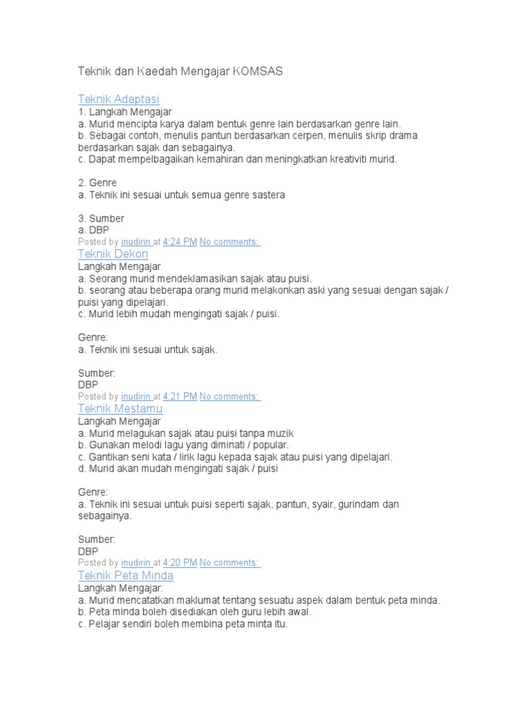 Teknik Dan Kaedah Mengajar KOMSAS | PDF