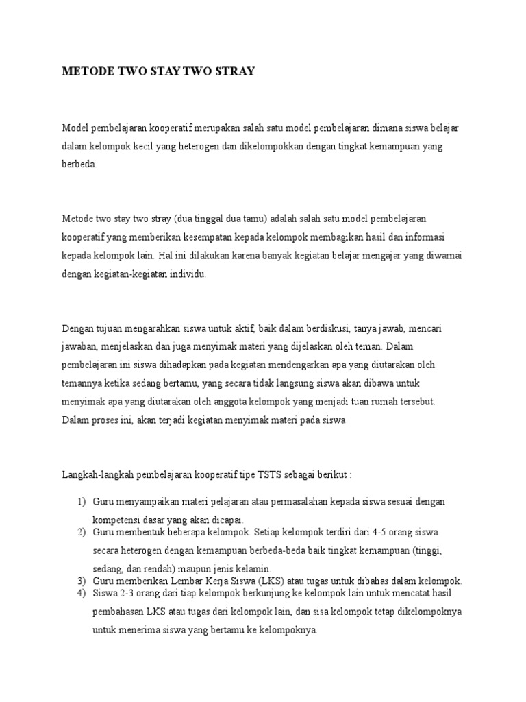 Metode Two Stay Two Stray | PDF
