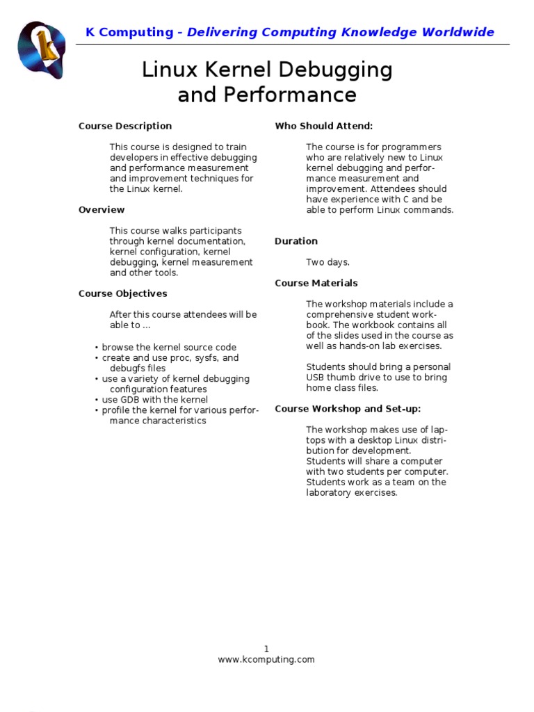 Linux Kernel Debugging And Performance Tuning Pdf Unix Areas Of Computer Science