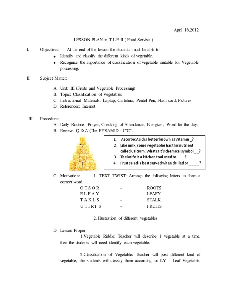 Lesson Plan in Tle II | PDF | Language Arts & Discipline | Science ...