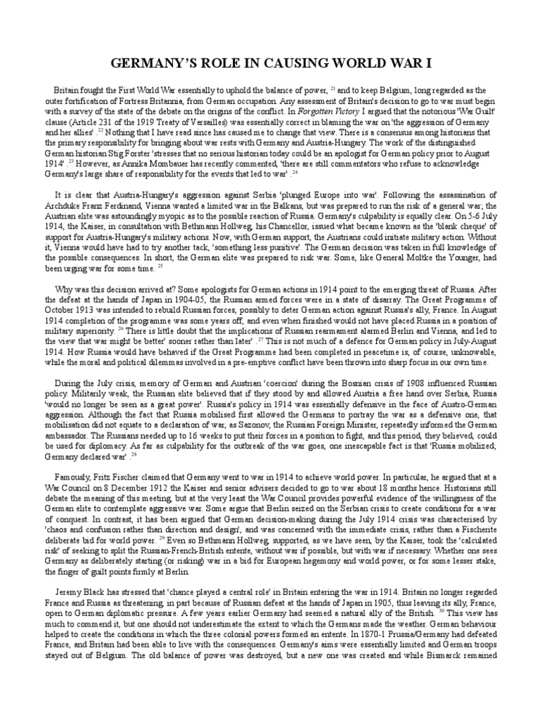 Germany'S Role in Causing World War I | PDF | Austria Hungary | Nazi ...