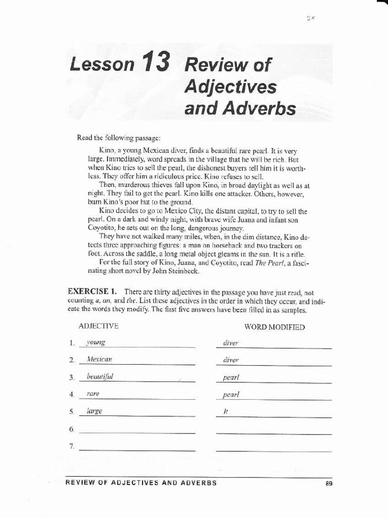 Adjectives and Adverbs Review Exercise | PDF | Semantic Units