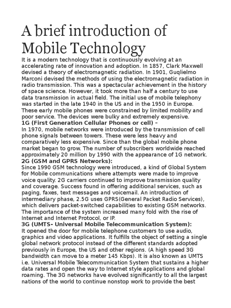 A Brief Introduction of Mobile Technology: 1G (First Generation ...