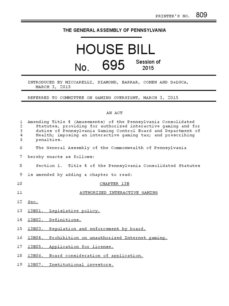 HB 695 | PDF | Gambling | Securities (Finance)