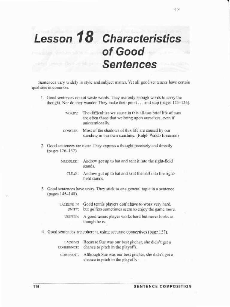 Lesson 18 Characteristics of Good Sentences | PDF