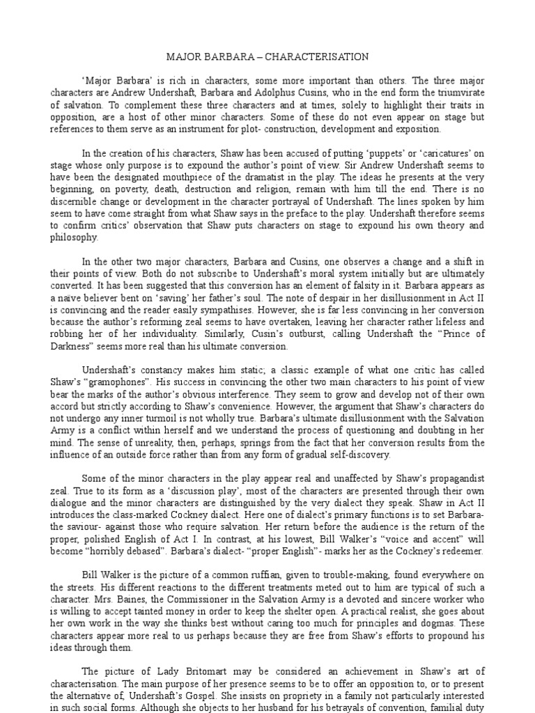 Characterisation in Shaw's 'Major Barbara' | PDF | George Bernard Shaw
