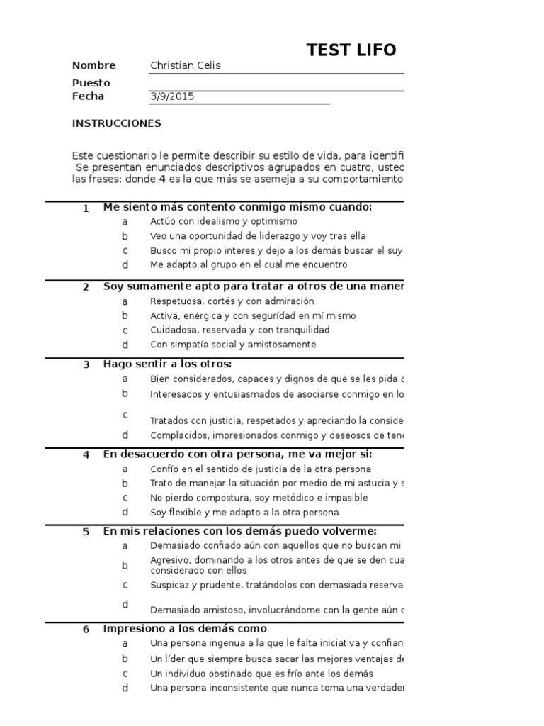 Resultados Test Lifo | PDF | Science | Ciencia filosófica