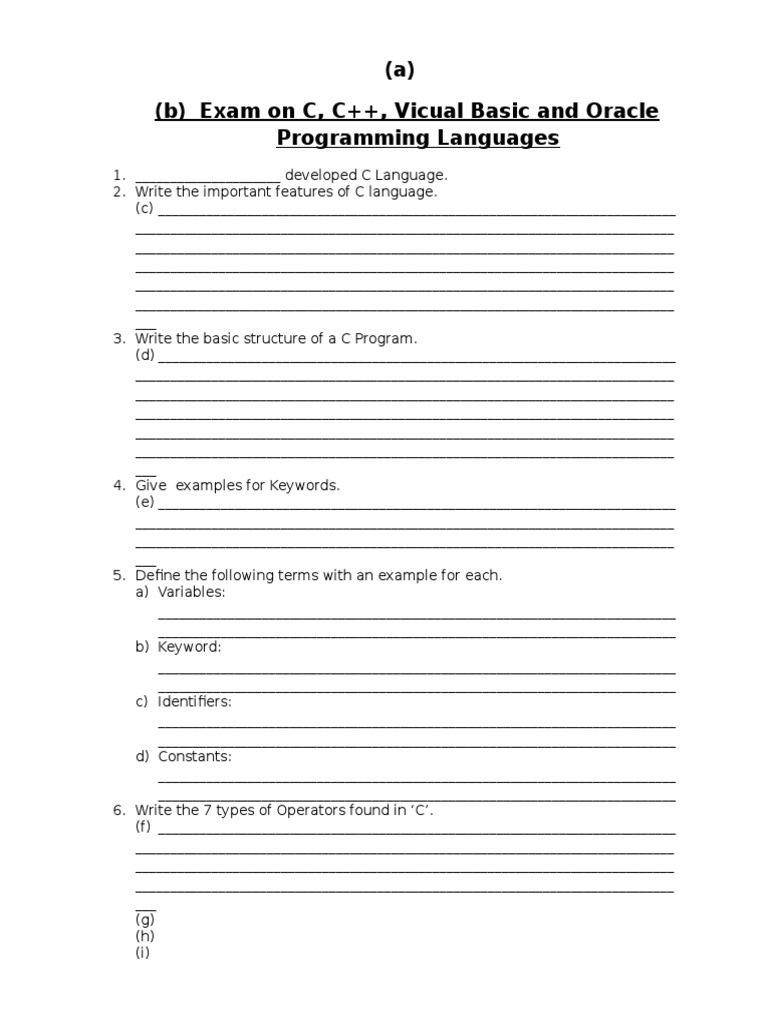 (A) (B) Exam On C, C++, Vicual Basic and Oracle Programming Languages ...