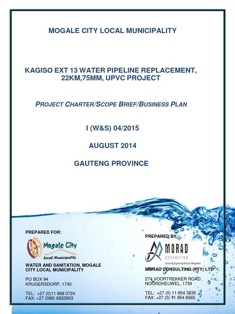 Kagiso Ext 13 Water Pipeline Project | PDF | Specification (Technical ...