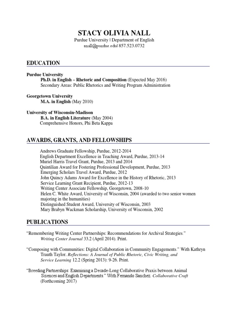 Stacy O. Nall CV | PDF | English Studies | Academia