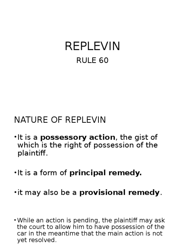 Understanding Replevin in the Philippines | PDF | Foreclosure | Writ