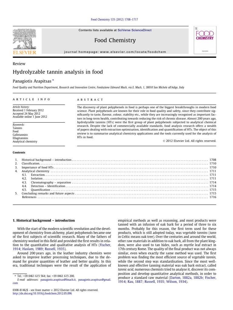 Hydrolyzable Tannin Analysis in Food | PDF | Chromatography | Polyphenol