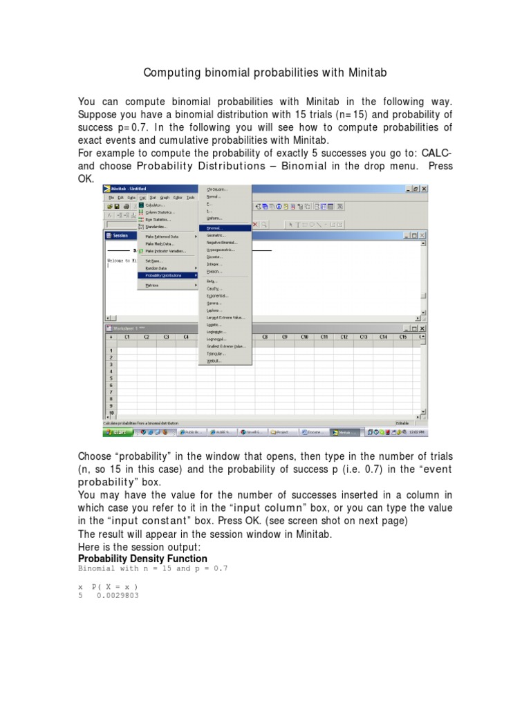 Minitab Binomial Probability Guide | PDF | Probability Distribution ...